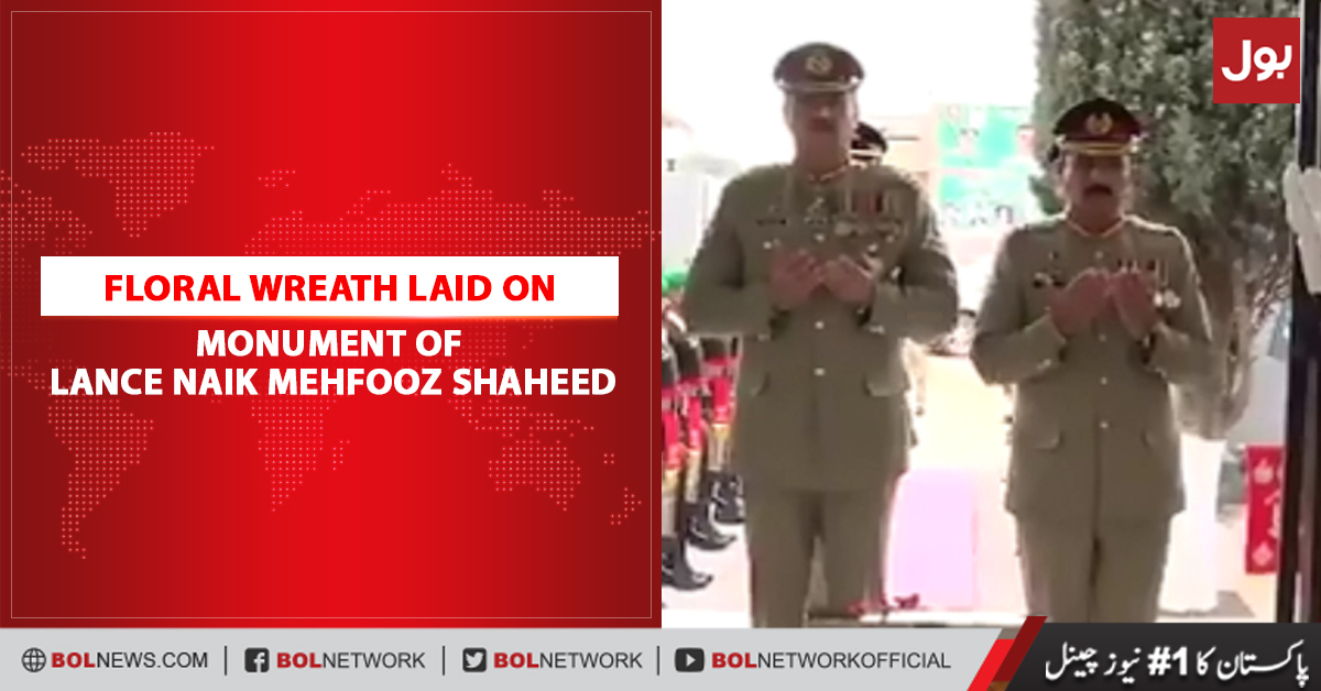 Floral wreath laid on Lance Naik Mehfooz Shaheed's monument