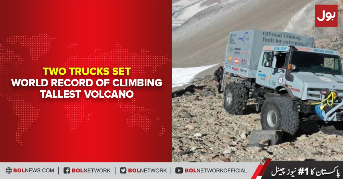 Two Trucks set world record of climbing tallest volcano