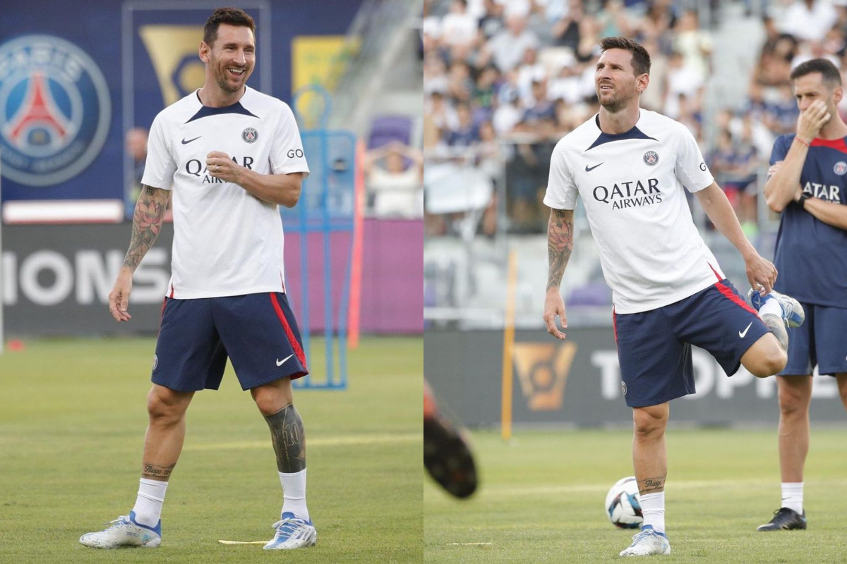 Leo Messi showing his skills during practice session