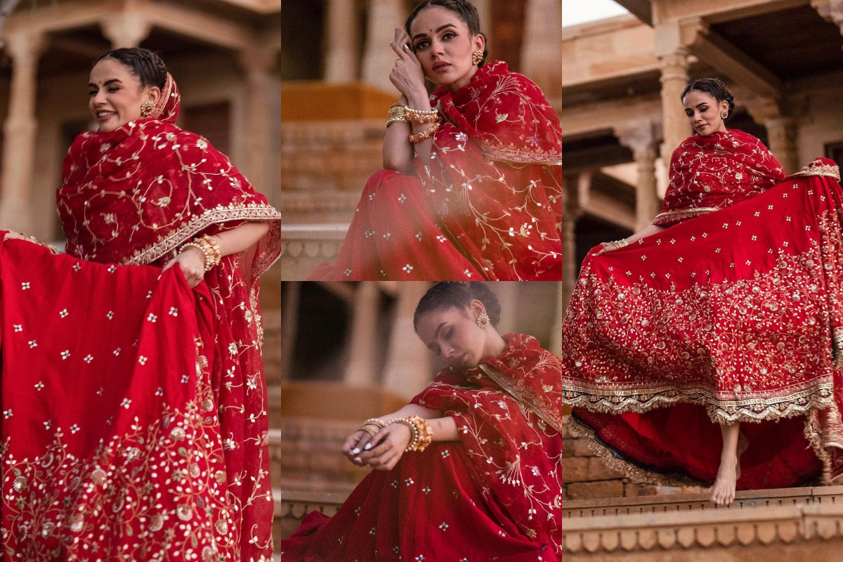Komal Pandey glamorous look in the Red Bridal lehenga, Photos