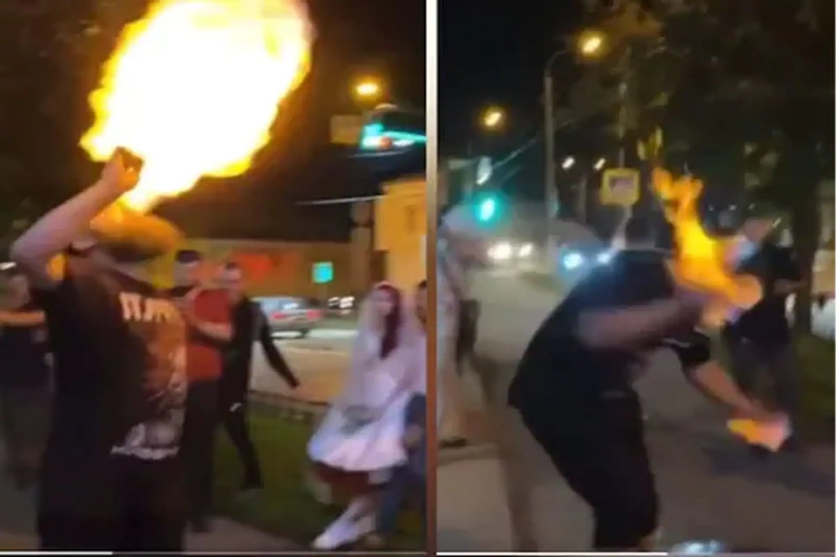 Watch: Man's fire stunt goes horribly wrong, igniting his beard