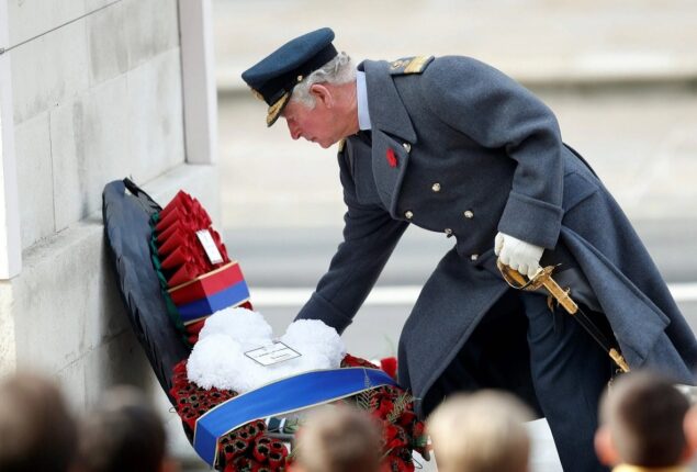 Sobbing King Charles lay wreath by the Cenotaph