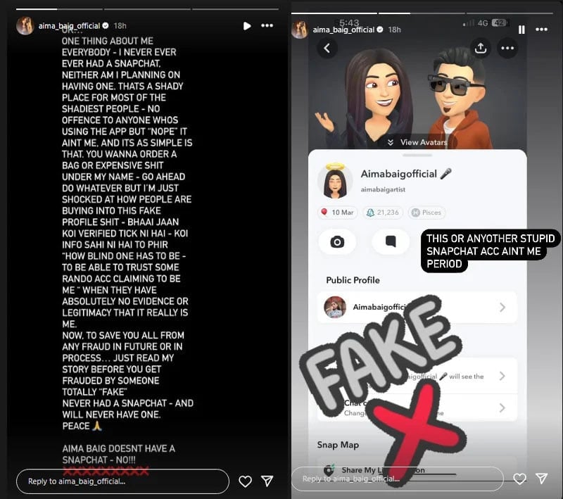 Pakistani Singer Aima Baig Warns Fans About Fake Snapchat Account