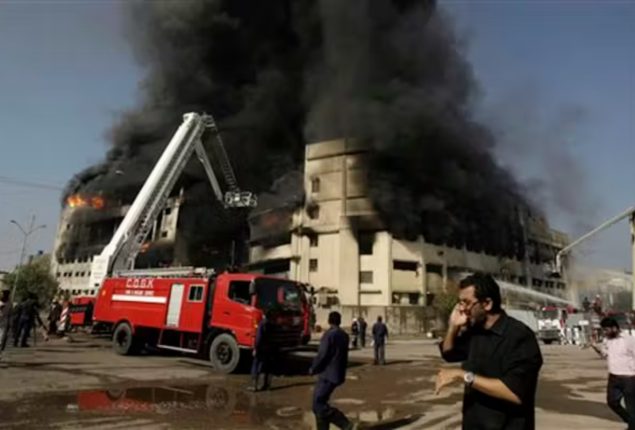 Five firefighters injured battling while extinguishing fire in Karachi factory